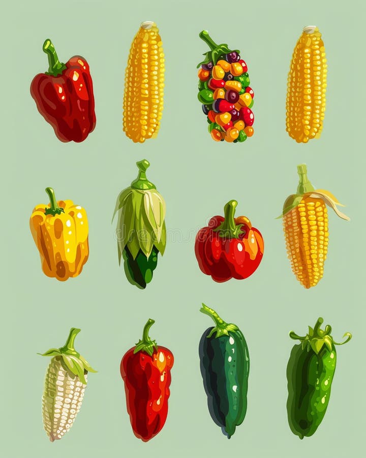 Simple, Clean Drawing of Corn on the Cob with Various Toppings ...