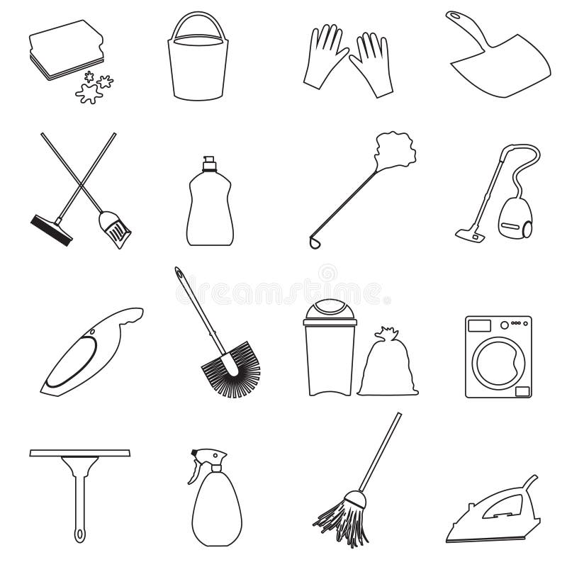 Simple Cleaning Tools Outline Icons Set Eps10 Stock Vector ...