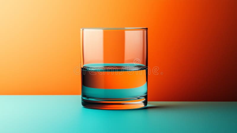 A Simple Clear Half-full Glass Set Against a Cyan and Orange Split ...