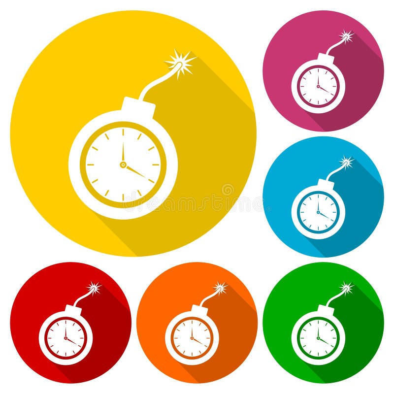 Simple Clock Bomb Icons Set with Long Shadow Stock Vector ...