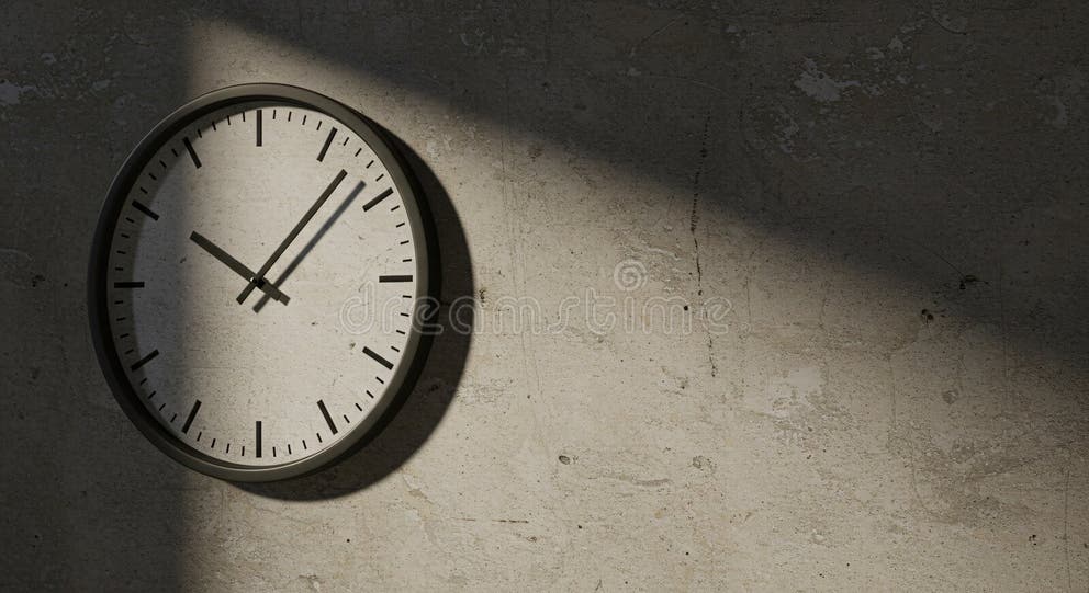 Simple Clock on Concrete Wall with Dramatic Shadow and Textured Surface ...