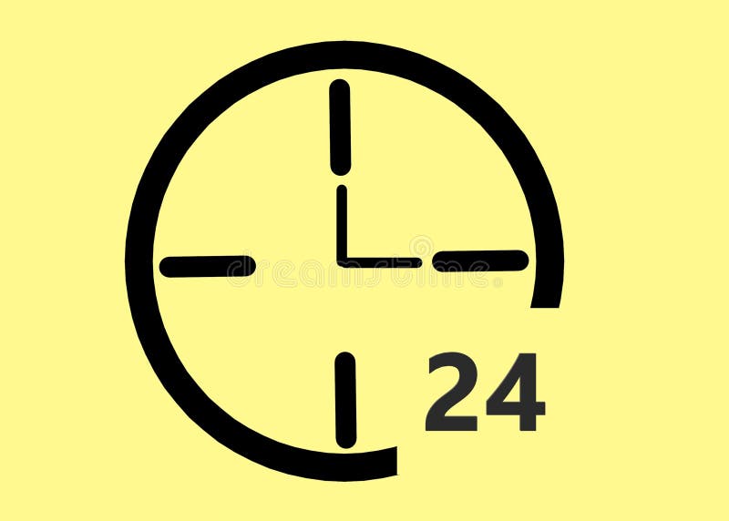 A Simple Clock Icon Symbol Shape with the Number 24 at the Bottom Right ...