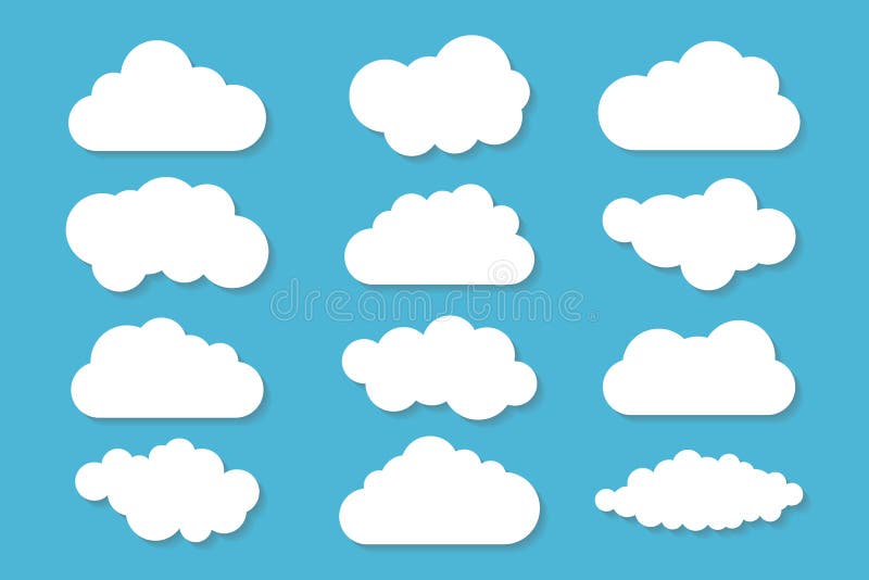 Simple Cloud Collection with Shadow. Set of Different Clouds. Icons and ...