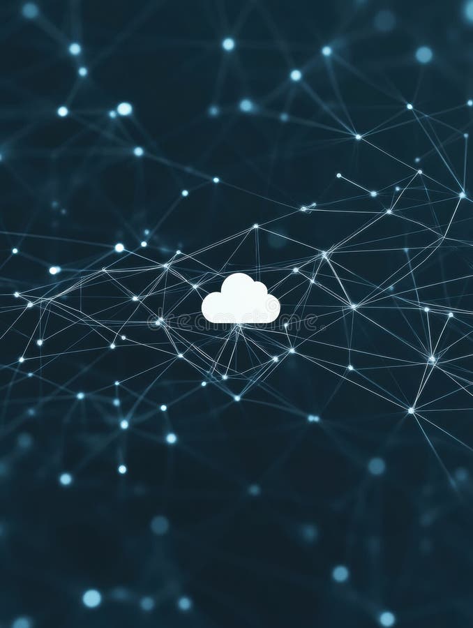 A Simple Cloud Icon is Centered in a Digital Network, Illustrating ...