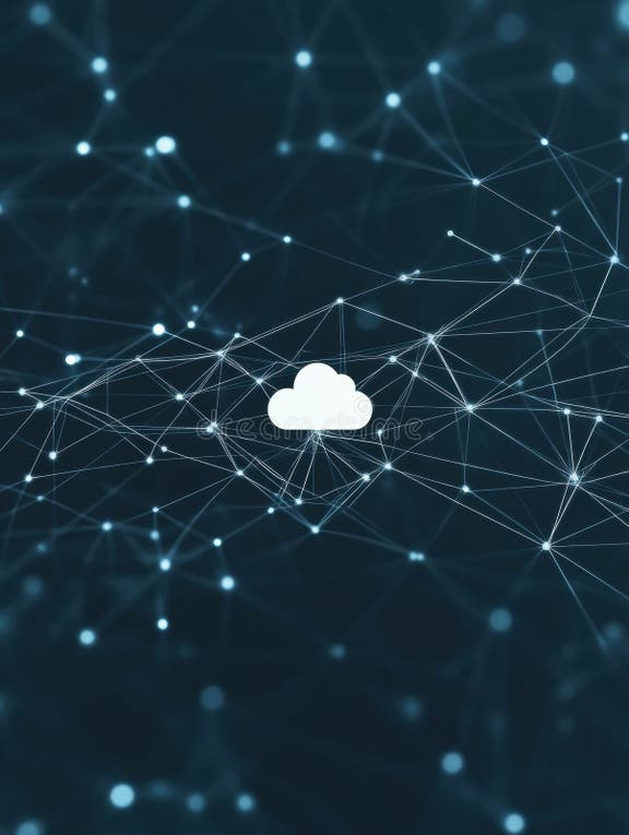 A Simple Cloud Icon is Centered in a Digital Network, Illustrating ...