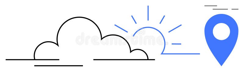 Simple Cloud and Sun with Map Pin Minimalist Artwork Representing ...