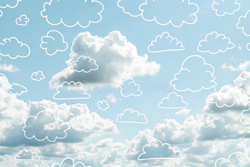 Simple Clouds Seamless Pattern - Hand-Drawn Repeated Background Stock ...