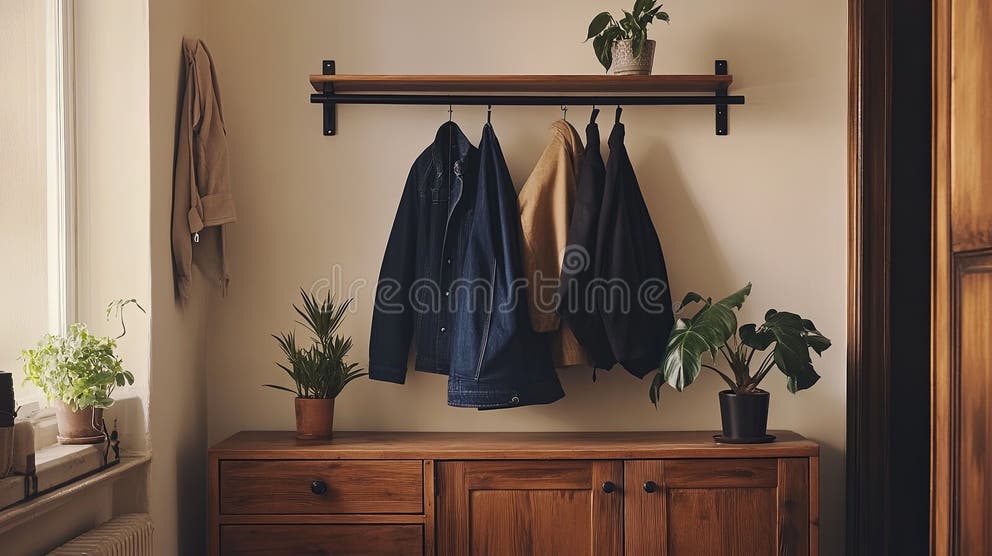 Simple Coat Rack in an Entryway with Minimal Decor. Stock Image - Image ...