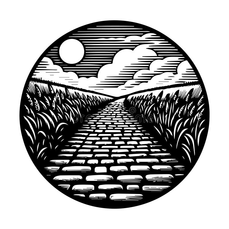 Cobblestone Road Vintage Vector Icon. Stock Vector - Illustration of ...