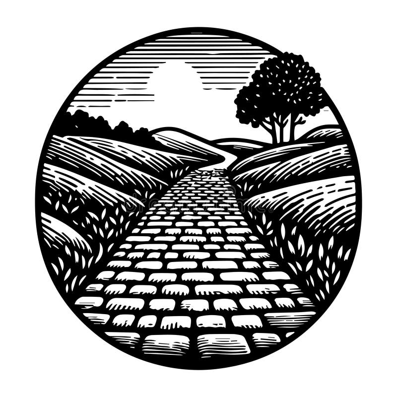 Cobblestone Road Vintage Vector Icon. Stock Vector - Illustration of ...