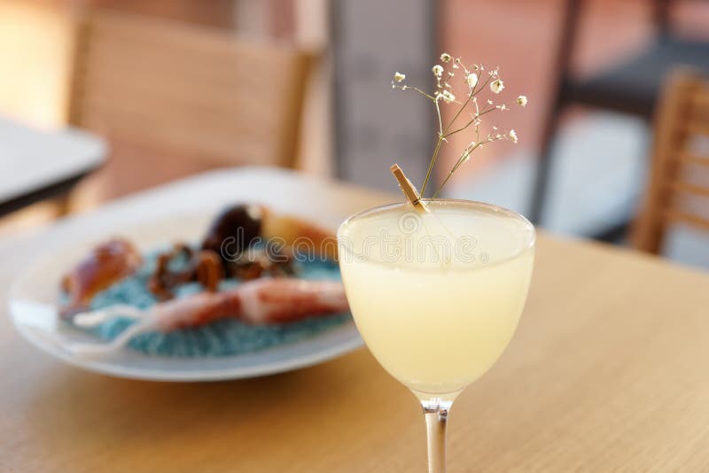 Simple Cocktail with Apple Chips in Bar Stock Photo - Image of closeup ...