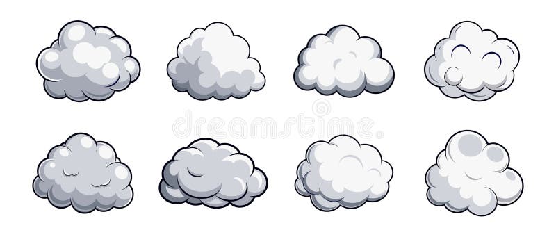 Simple Collection of Cartoon Clouds. Abstract White Clouds on a White ...