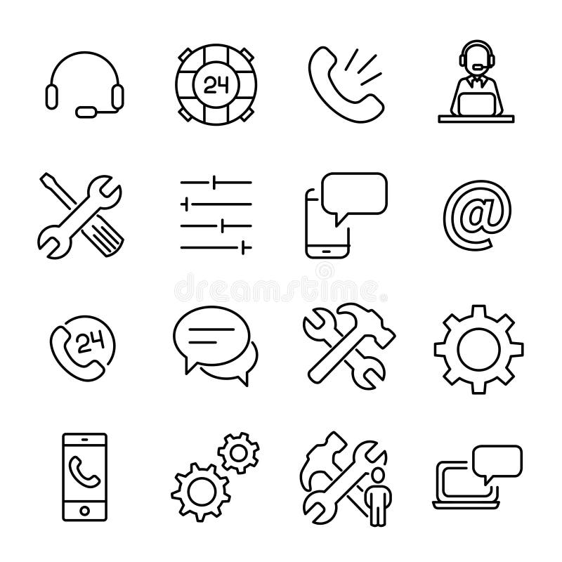 Set of Help and Support Line Icons. Call Center, Chat Message, Contact ...