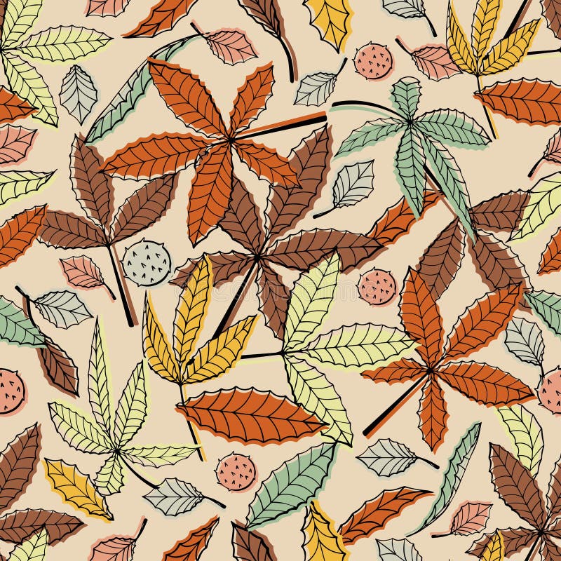 Simple Color Autumn Leaves Pattern on a Beige Background. Vector ...