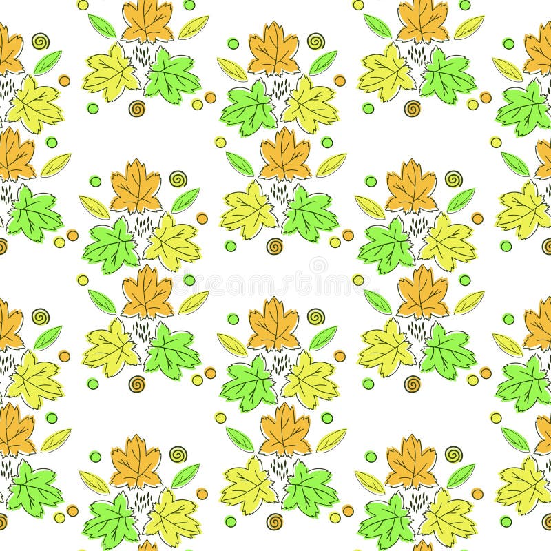 Simple Color Autumn Leaves Pattern on a White Background. Vector ...
