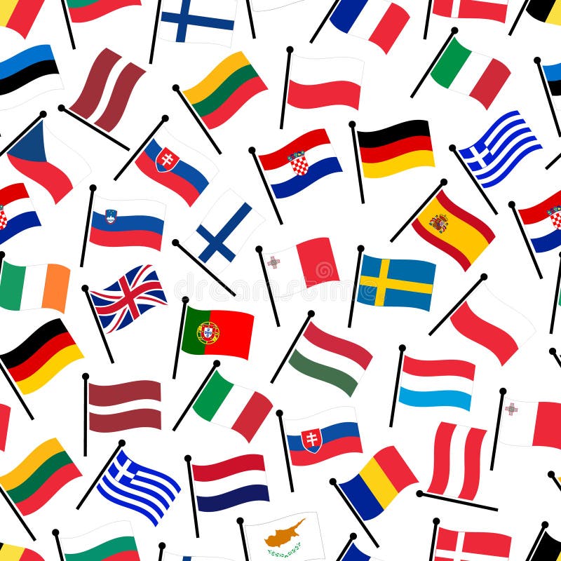 Simple Color Curved Flags All European Union Countries Seamless Pattern ...