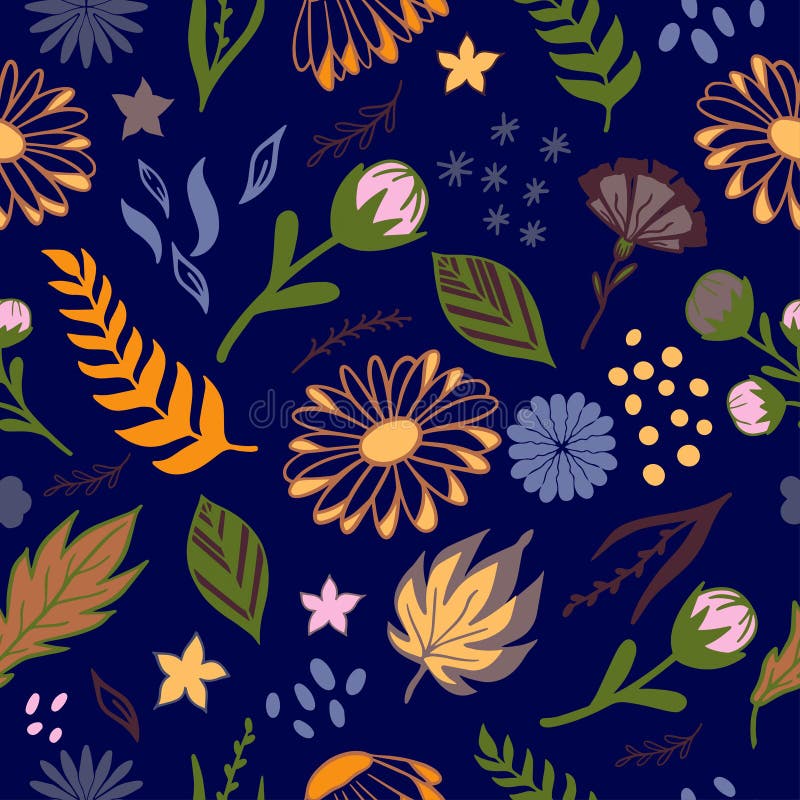 Simple Color Flower Pattern on a Blue Background. Vector Illustration ...