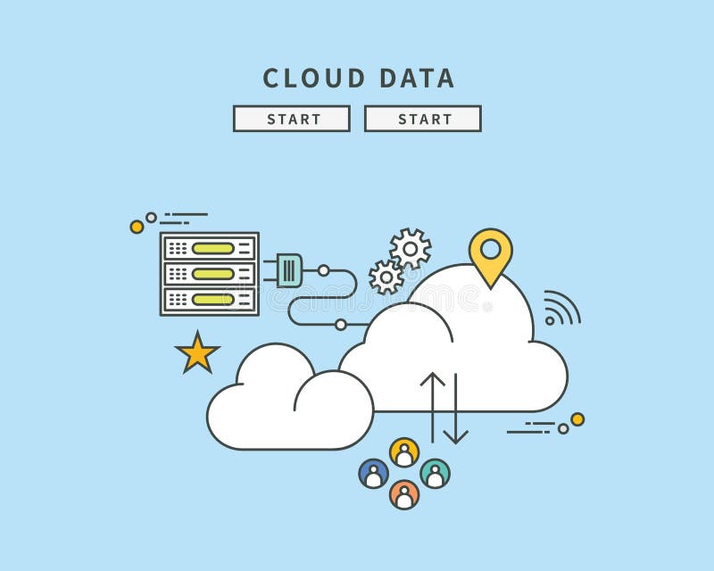 Simple Color Line Flat Design of Cloud Data, Modern Illustration Stock ...