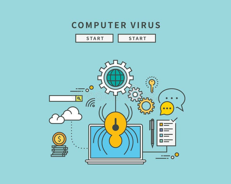 Simple Color Line Flat Design of Computer Virus, Modern Illustration ...