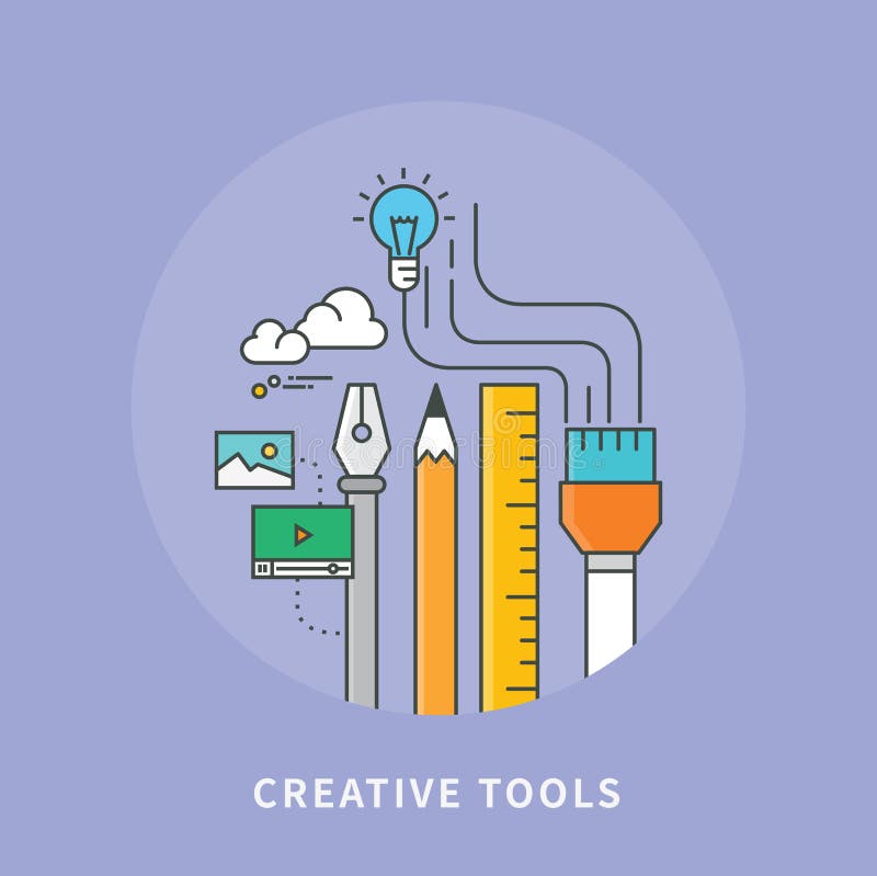 Simple Color Line Flat Design of Creative Tools, Modern Illustration ...