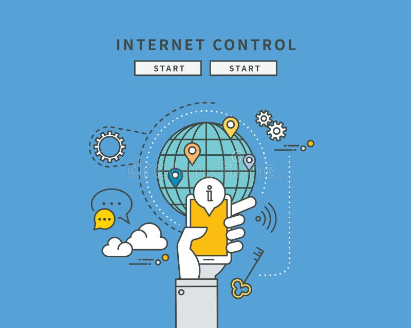 Simple Color Line Flat Design of Internet Control, Modern Illustration ...