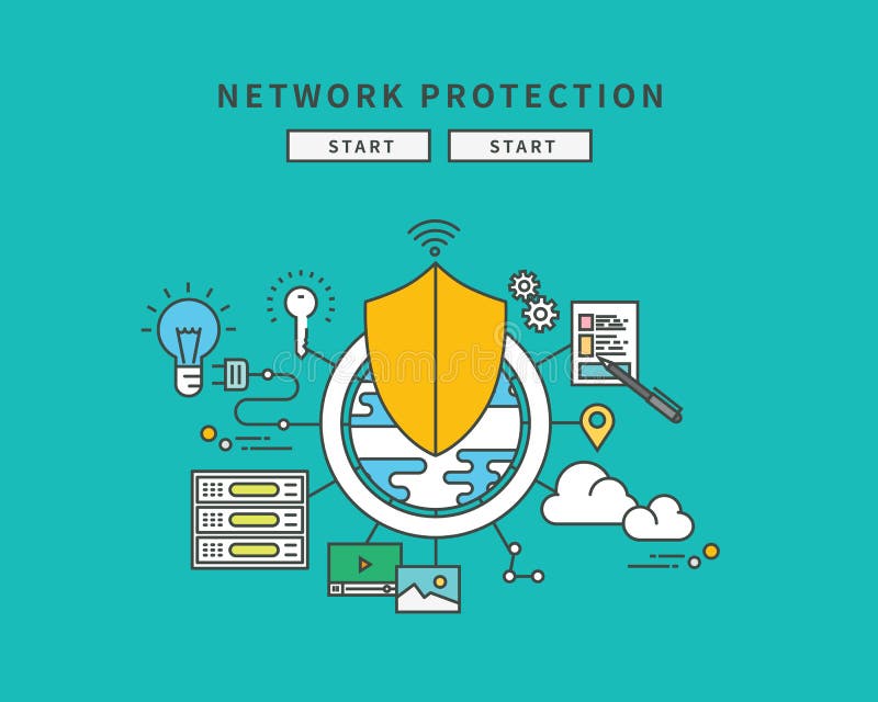 Simple Color Line Flat Design of Network Protection, Modern ...