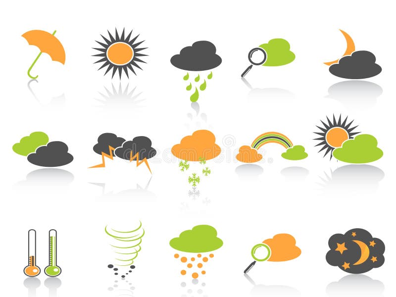 Simple Color Weather Icons Set Stock Vector - Illustration of orange ...
