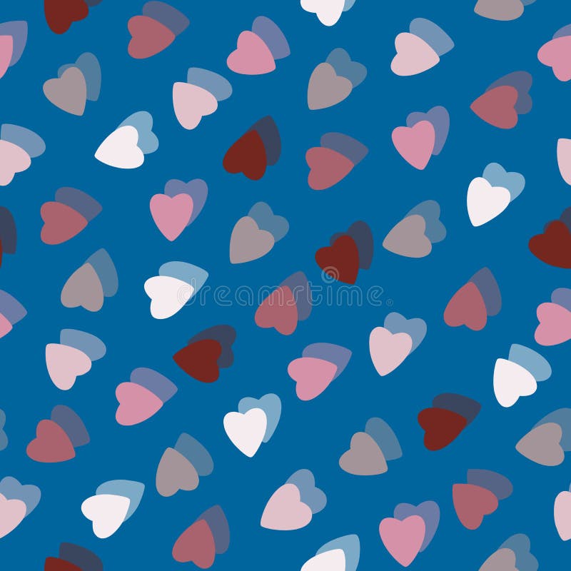 Simple Colorful Hearts Seamless Pattern Chaotic on Blue Background ...
