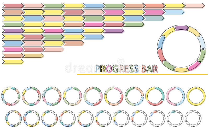 Colorful Progress Bar Set, Vector Illustration. Magic Stock Vector - Illustration of elements ...