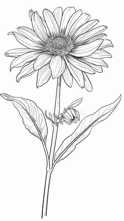 This is a Simple Coloring Page Featuring an Aster Flower. the Image is ...