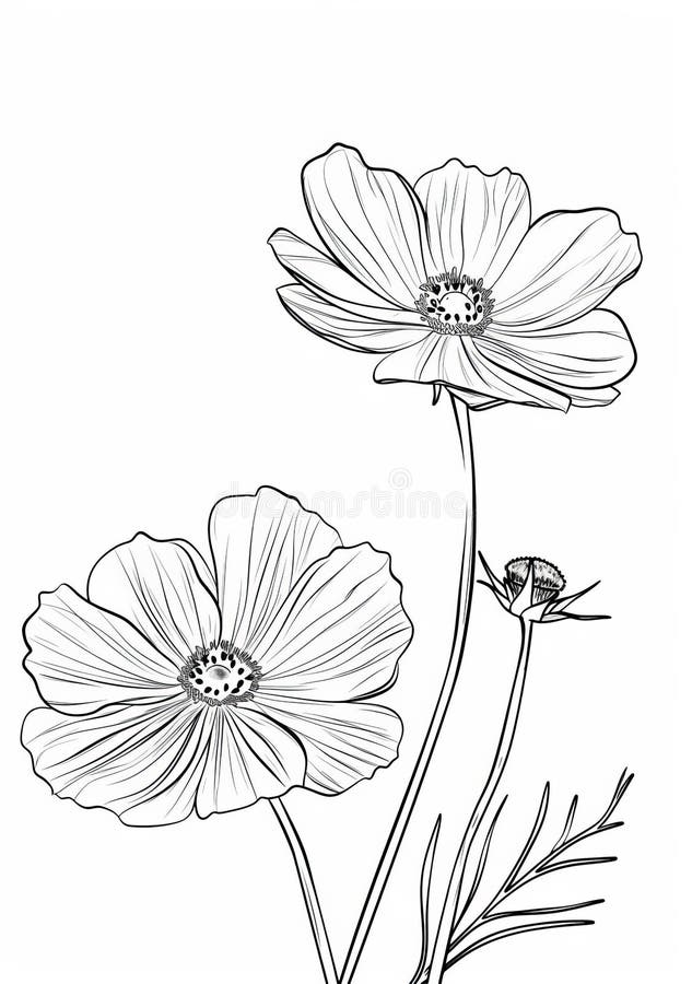 This is a Simple Coloring Page Featuring a Drawing of a Cosmos Flower ...