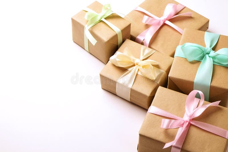 Rustic Composition W/ Bunch of Beautiful Presents in Craft Paper ...