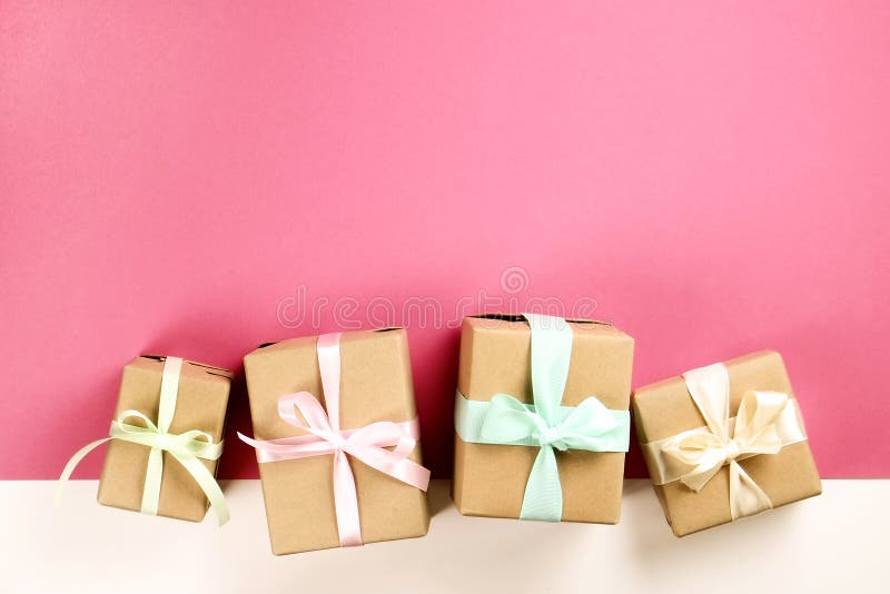 Rustic Composition W/ Bunch of Beautiful Presents in Craft Paper ...