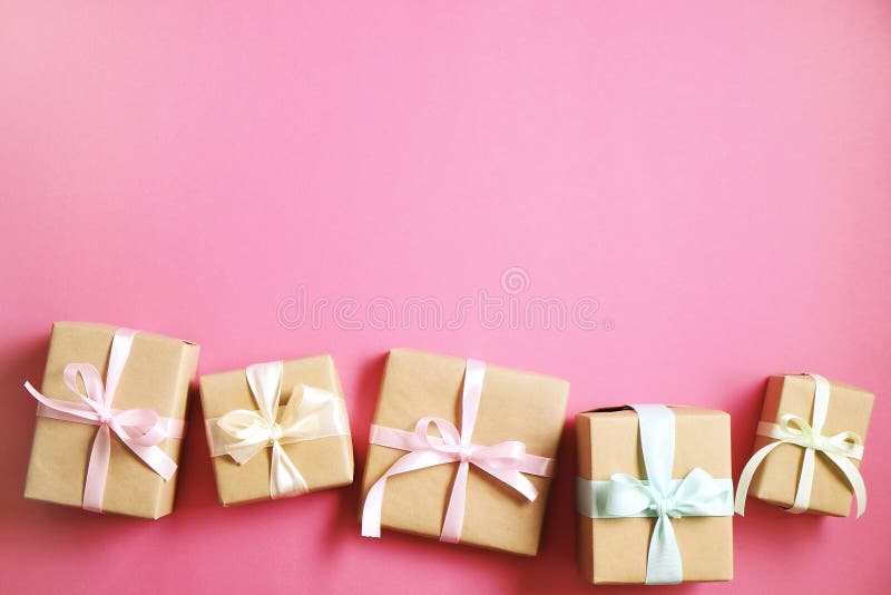 Rustic Composition W/ Bunch of Beautiful Presents in Craft Paper ...