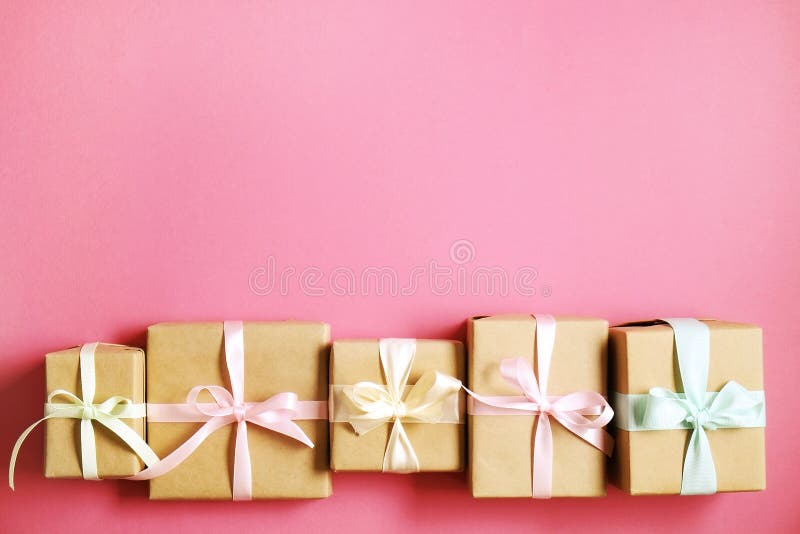 Rustic Composition W/ Bunch of Beautiful Presents in Craft Paper ...