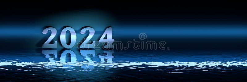 Simple Composition with Year 2024 Numbers Over Water Surface in Glowing ...