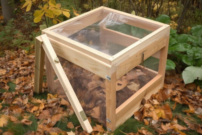 Simple Compost Bin with Wooden Frame and Screen Lid Stock Illustration ...