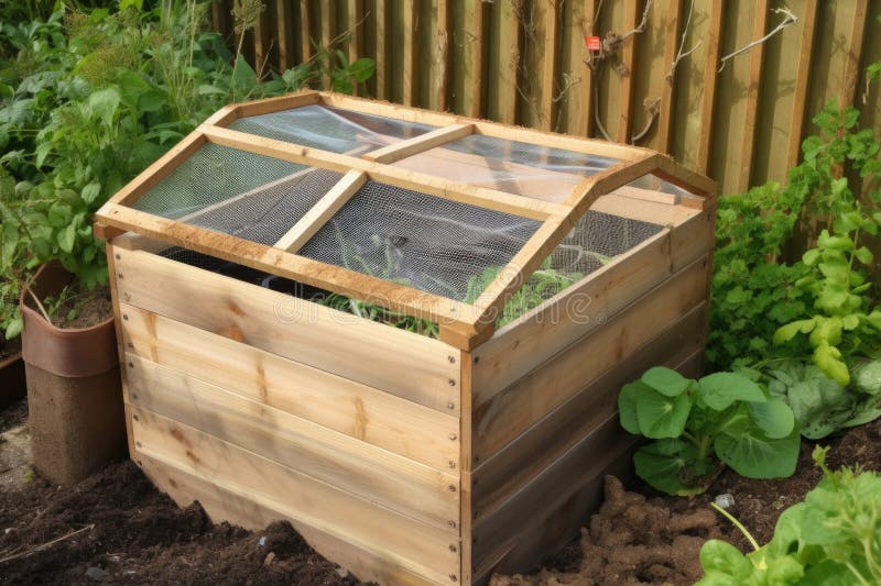 Simple Compost Bin with Wooden Frame and Screen Lid Stock Illustration ...