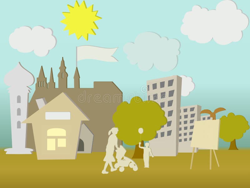 Simple Conceptual Education Urban Family Scene Stock Illustration ...