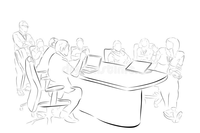 Simple Conceptual Vector, Hand Draw Sketch, 8 People in the Meeting ...