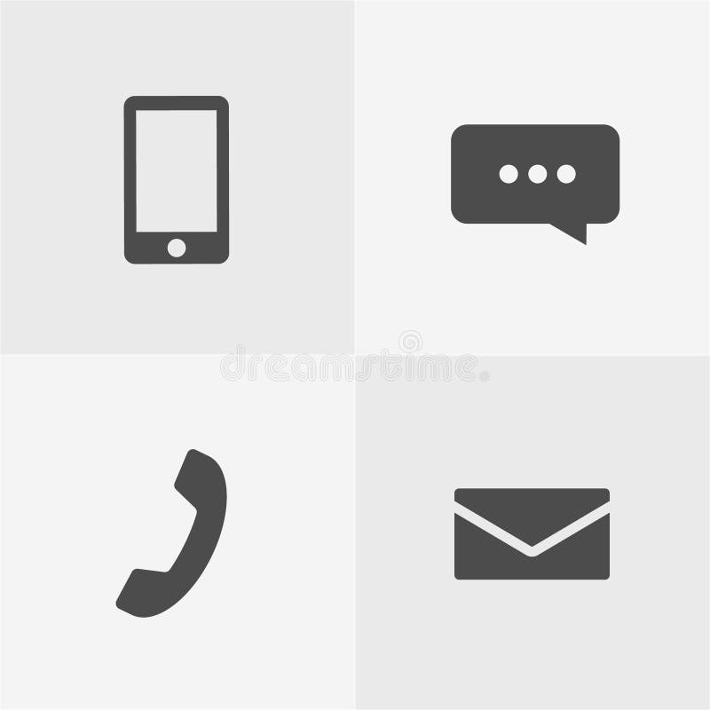 Simple Contact Icons Set, Including Mobile Call, Messages, Chat Stock ...