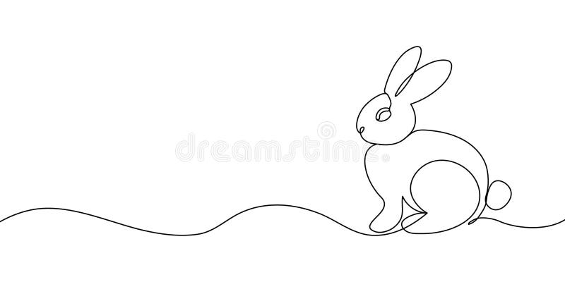 A Simple Continuous One-line Drawing of a Rabbit on a White Background ...