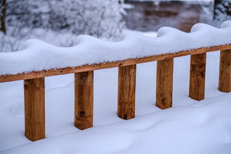 Simple Country Fence Under Snow in Winter Stock Photo - Image of ...
