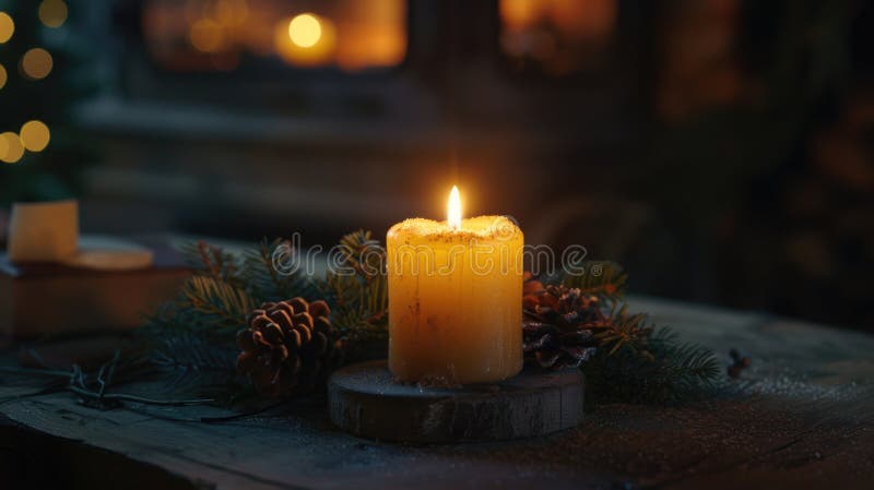 A Simple yet Cozy Image of a Lit Candle on a Wooden Table. Perfect for ...