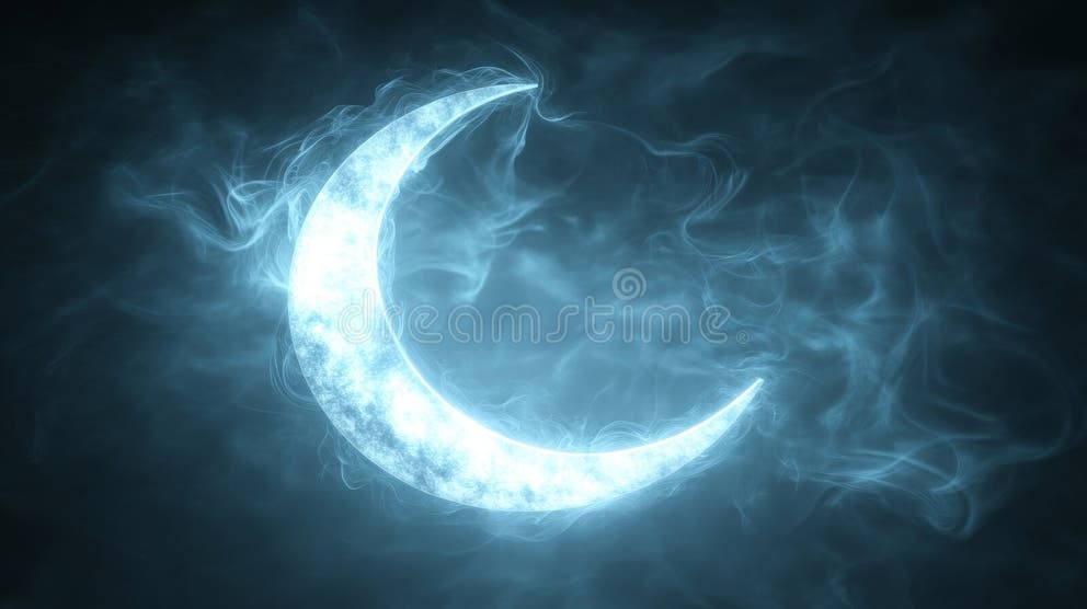 A Simple Crescent Moon Design with Soft Blue Streaks that Create a ...