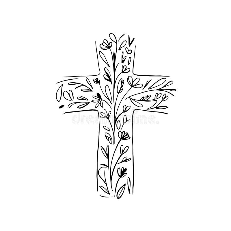 A Simple Cross Design Filled with Stylized Floral Patterns is Centered ...