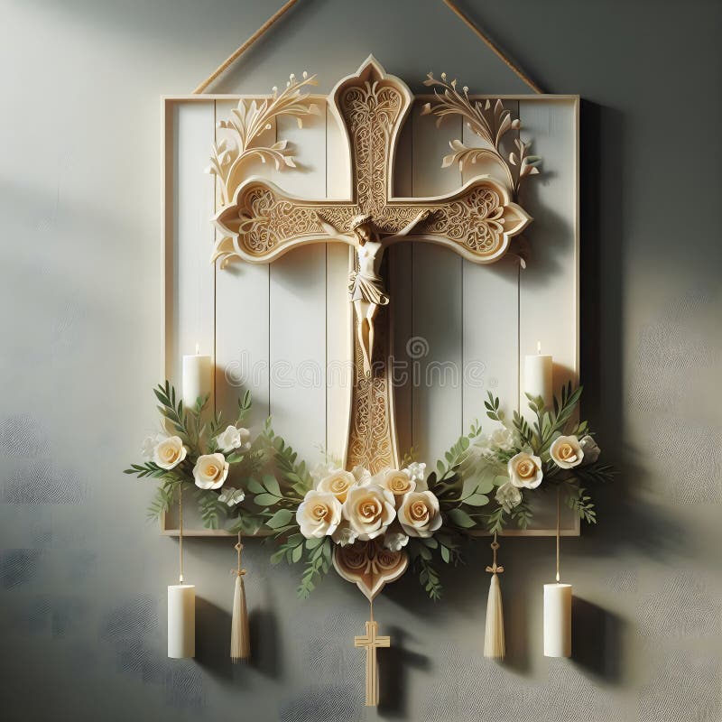 Simple Cross on the wall stock photo. Image of rose - 345279048