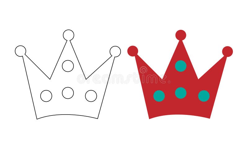 Simple Crown Coloring Page for Kids Outline and Colored Stock ...