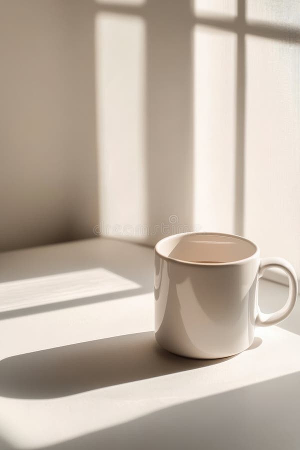 Simple Cup Sits on a Table Illuminated by Soft Sunlight Casting Shadows ...