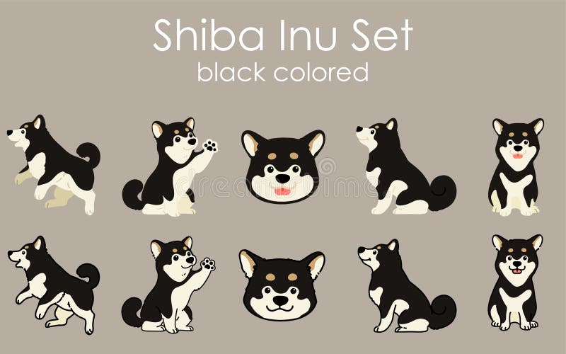 Simple and Cute Black Shiba Inu Illustrations Set Stock Vector ...